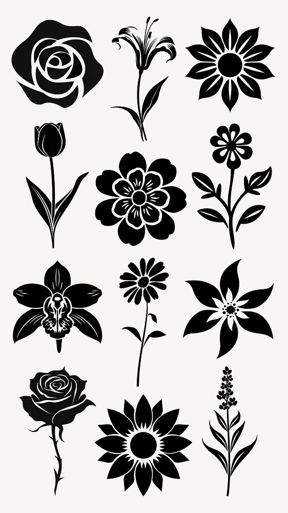 Black outline flower design element | Free Photo - rawpixel