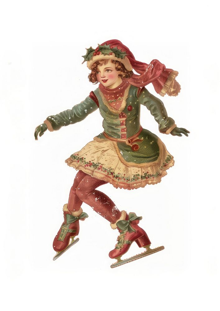 Vintage ice skating girl illustration | Premium Photo Illustration ...