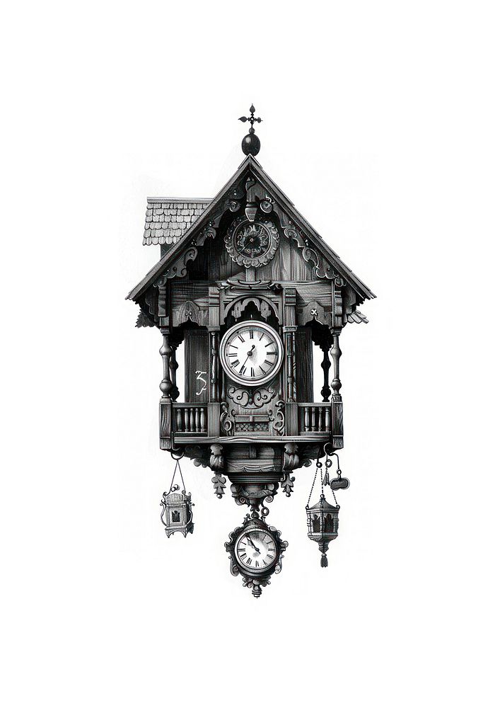 Vintage ornate cuckoo clock illustration | Free Photo Illustration ...