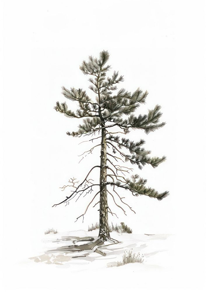 winter dead pine tree illustrated | Free Photo Illustration - rawpixel