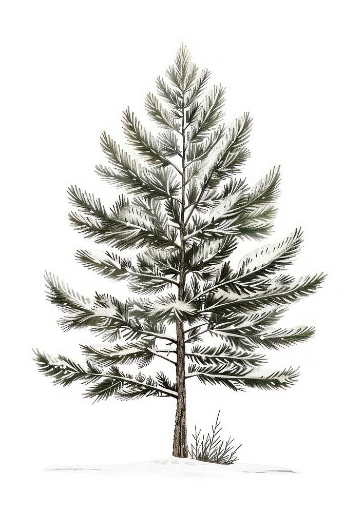 pine tree illustrated conifer drawing. | Free Photo Illustration - rawpixel