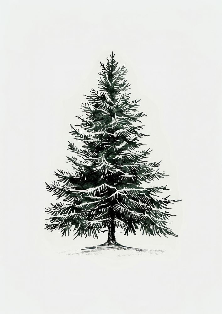 pine tree illustrated conifer drawing | Free Photo Illustration - rawpixel