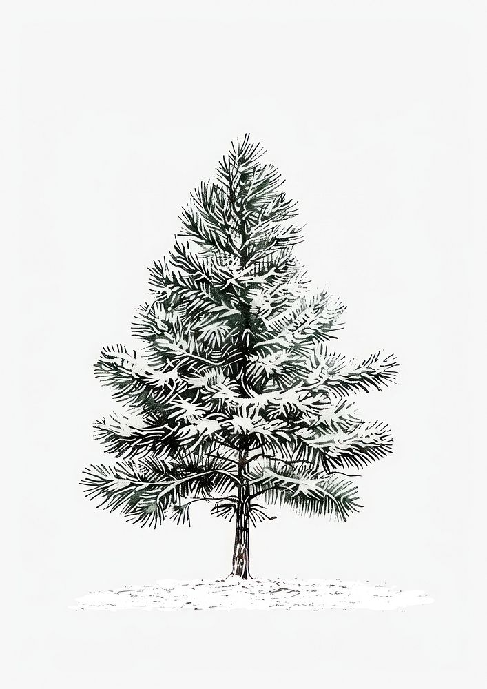pine tree illustrated drawing conifer. | Free Photo Illustration - rawpixel