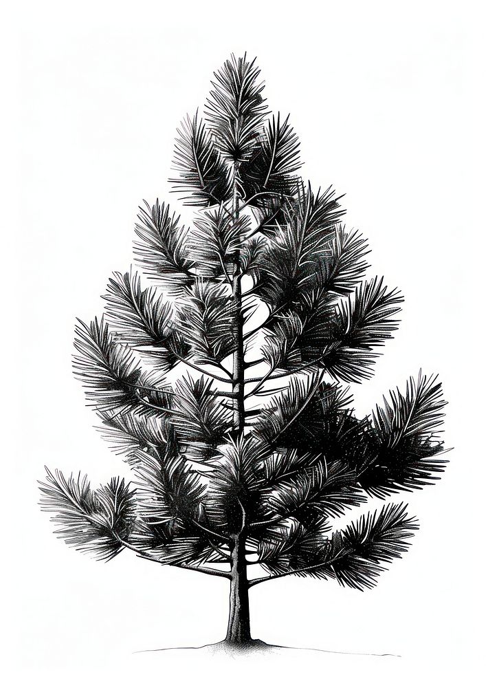 pine tree illustrated drawing conifer. | Free Photo Illustration - rawpixel