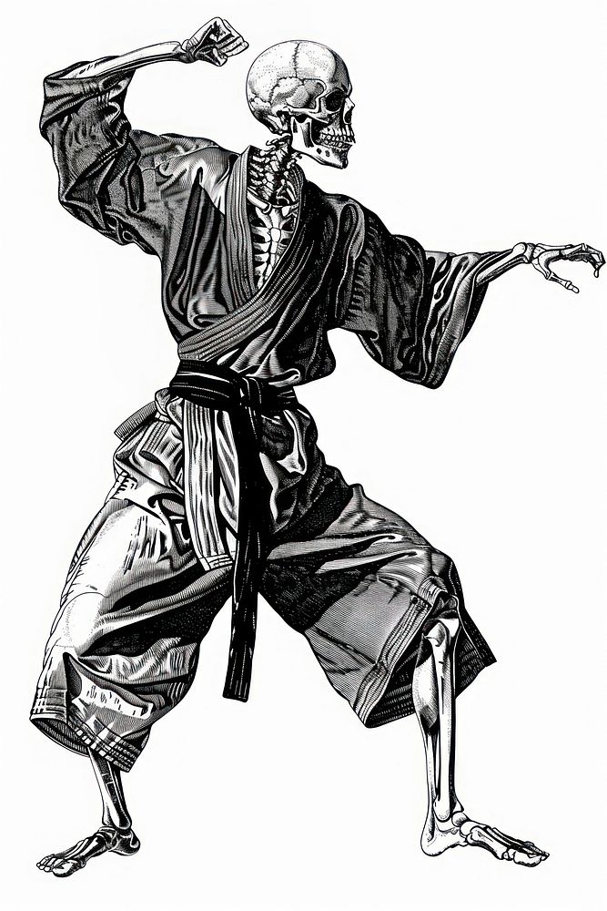 Skeleton practicing martial arts pose | Free Photo Illustration - rawpixel