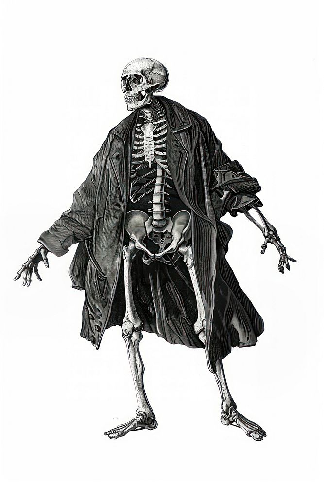 Skeleton wearing oversized trench coat | Free Photo Illustration - rawpixel