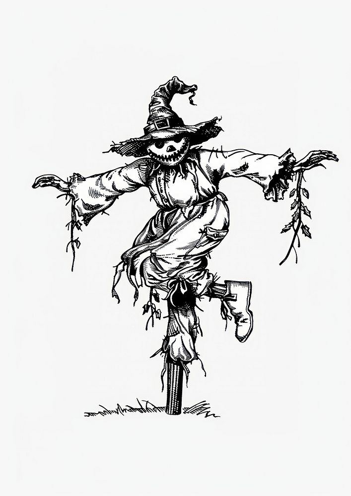 Scarecrow Halloween creepy ink drawing | Free Photo Illustration - rawpixel