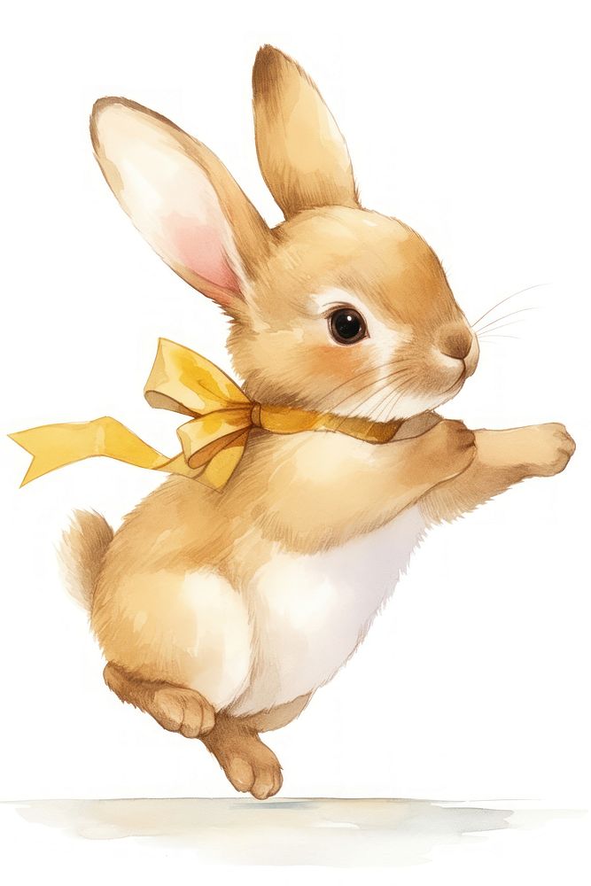 Cute bunny with yellow ribbon | Free Photo Illustration - rawpixel