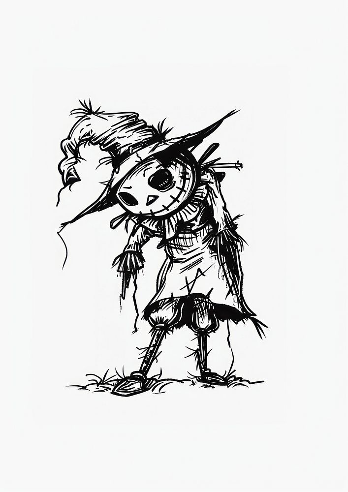 Spooky scarecrow black ink drawing | Free Photo Illustration - rawpixel
