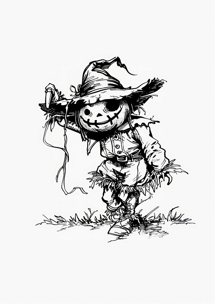 Spooky scarecrow Halloween ink drawing | Free Photo Illustration - rawpixel