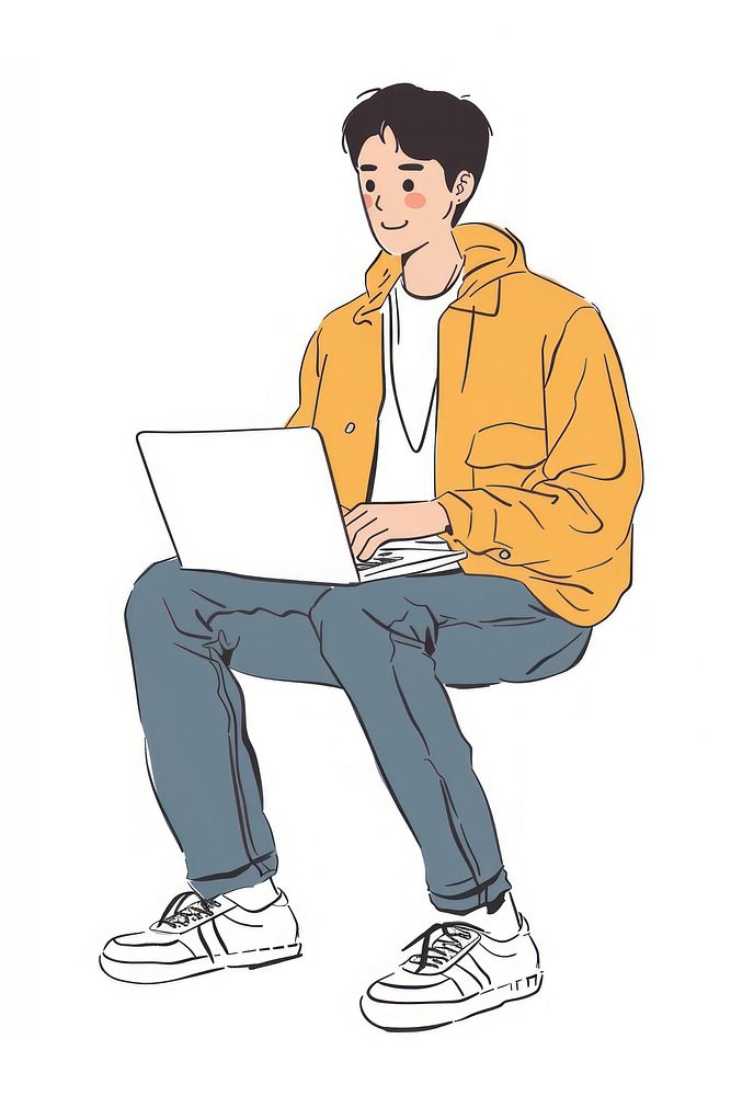 Young man using laptop illustration | Free Photo Illustration - rawpixel