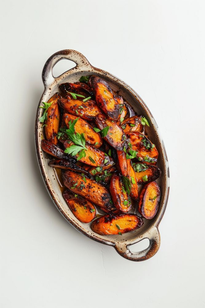 dish roasted carrots cookware skillet | Free Photo - rawpixel