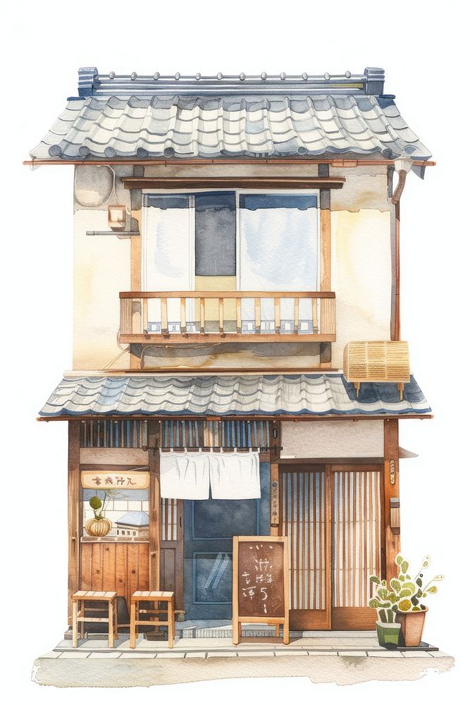 Japanese townhouse small shop architecture | Free Photo Illustration ...