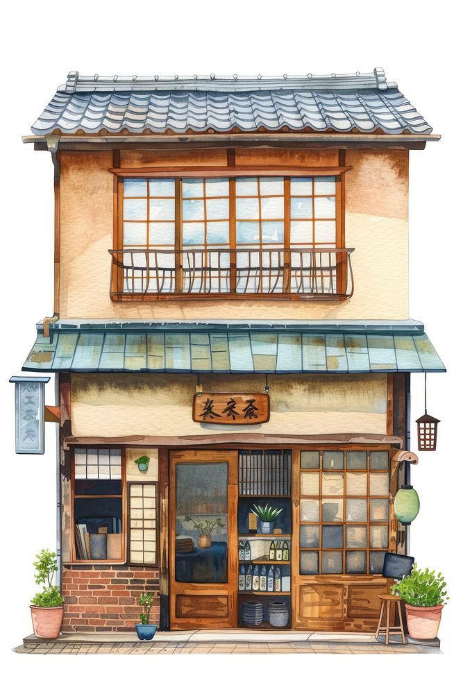 Japanese townhouse small shop architecture | Free Photo Illustration ...