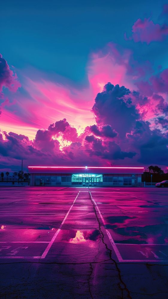 Neon-lit building, dramatic sky | Premium Photo - rawpixel