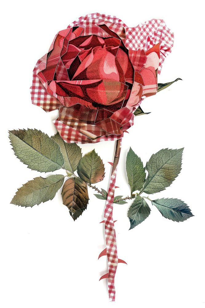 Patchwork rose with green leaves | Free Photo Illustration - rawpixel
