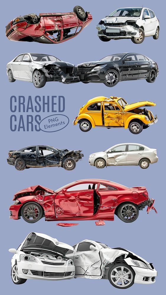 Crashed car design element set | Free Photo - rawpixel