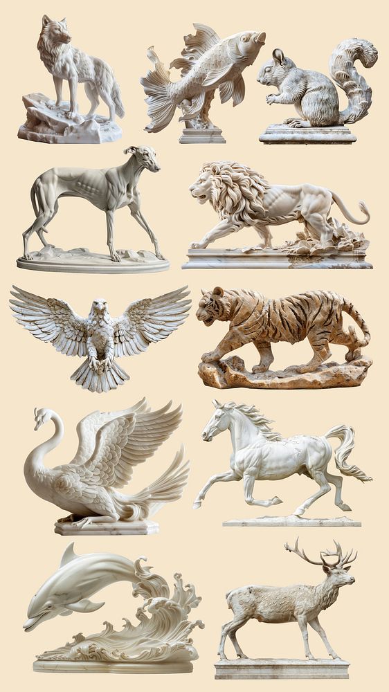 Animal statue design element set | Free Photo - rawpixel