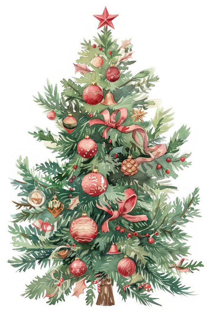 Festive decorated Christmas tree illustration | Free Photo Illustration ...