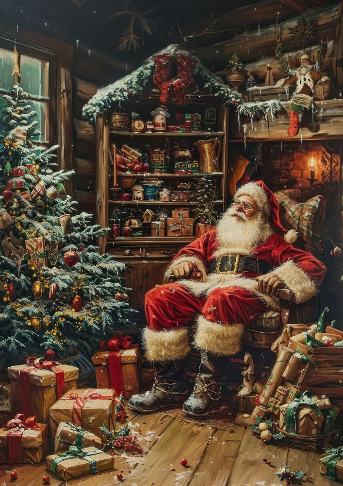 Cozy Christmas Santa Claus scene | Free Photo Illustration - rawpixel