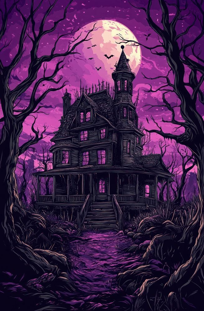 Haunted house wood purple architecture | Premium Photo Illustration ...