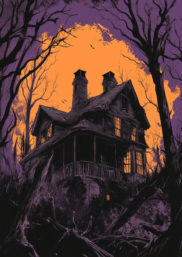 Haunted house wood illustration halloween | Premium Photo Illustration ...