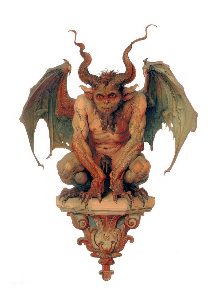 Mythical demon perched on pedestal | Free Photo Illustration - rawpixel
