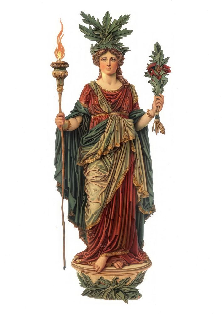 Goddess holding torch and laurel | Free Photo Illustration - rawpixel