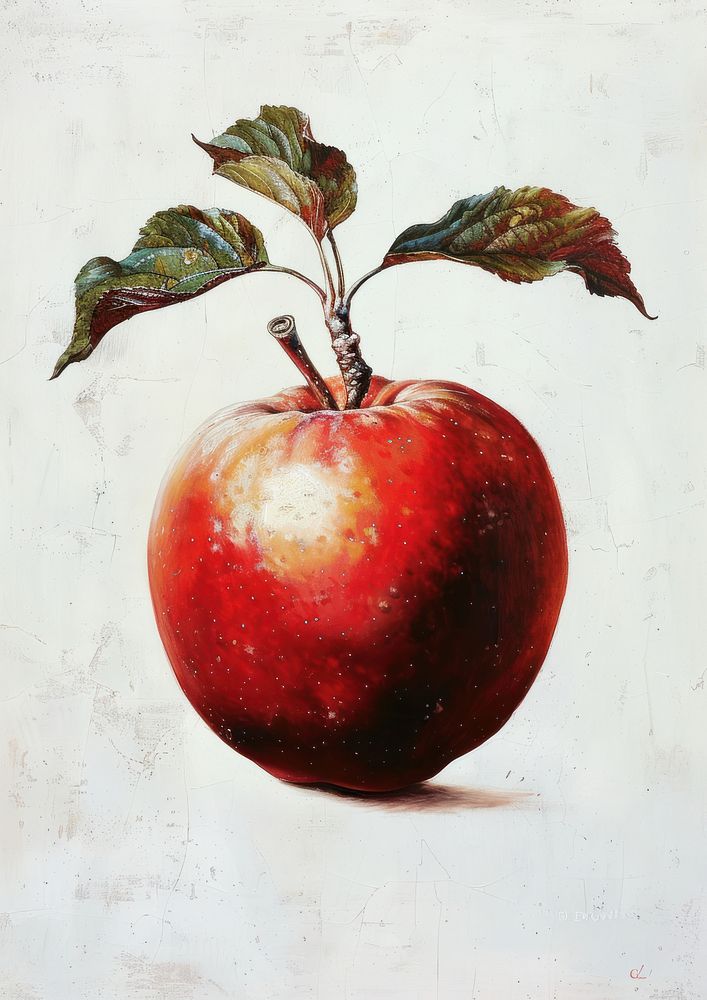 Realistic red apple painting | Free Photo Illustration - rawpixel