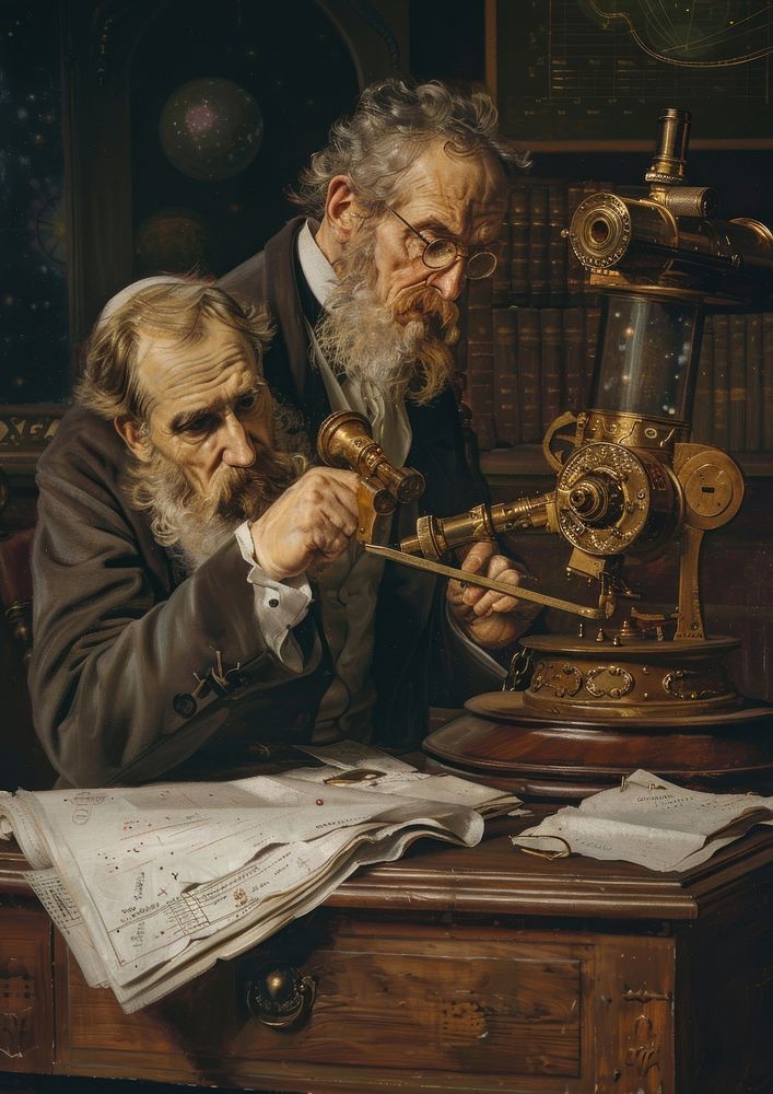 Vintage scientists studying celestial maps | Premium Photo Illustration ...