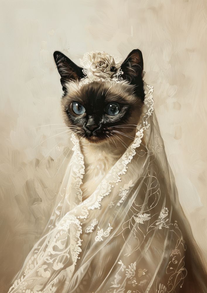 siamese cat wears white bride | Free Photo Illustration - rawpixel