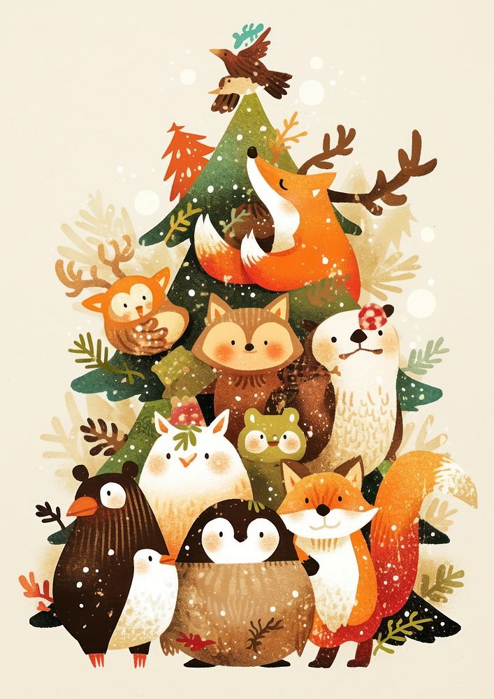 Cute forest animals christmas illustration | Premium Photo Illustration ...