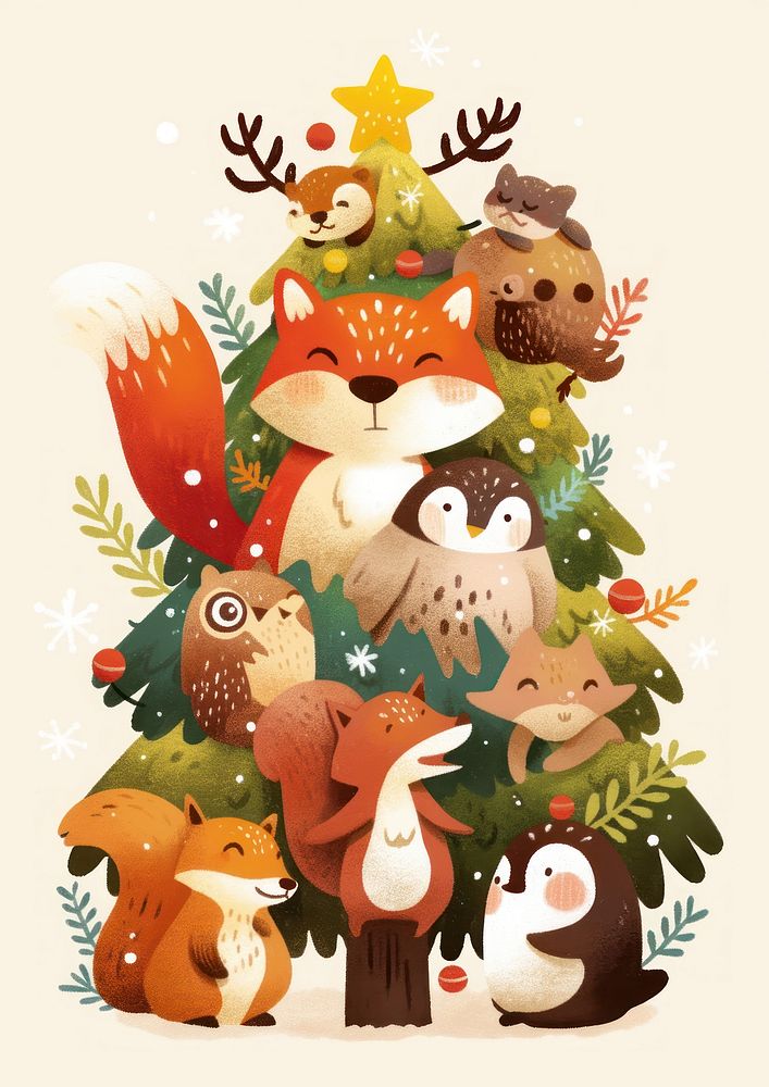 Cute forest animals christmas illustration | Free Photo Illustration ...