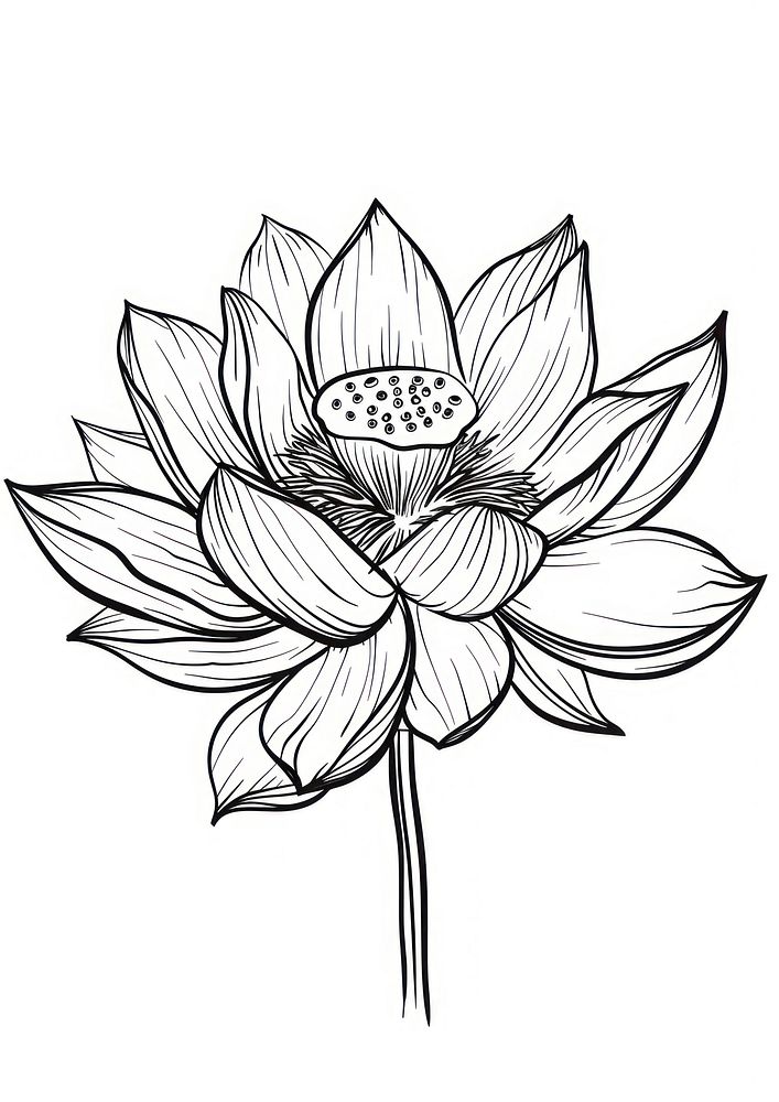 Detailed lotus flower line art | Free Photo Illustration - rawpixel
