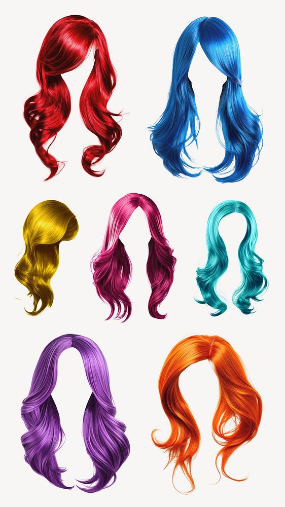 Colorful wig design element set | Free Photo - rawpixel