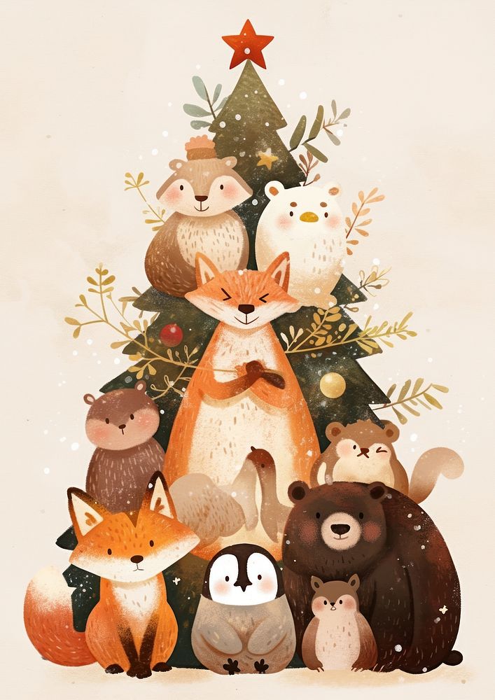 Cute forest animals christmas illustration | Free Photo Illustration ...