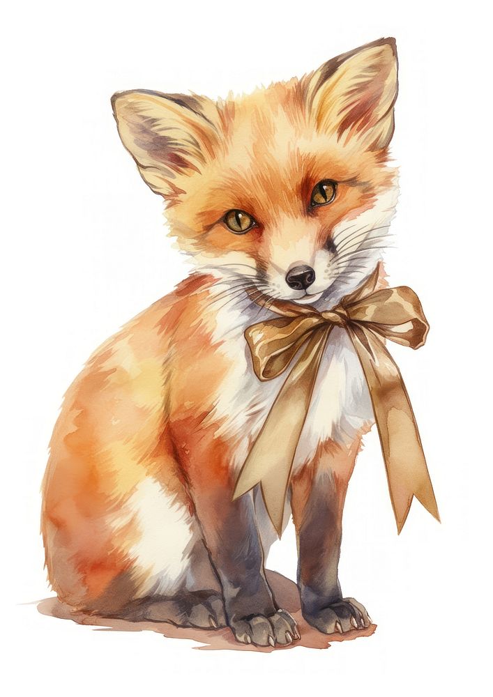 Brown coquette fox illustration watercolor | Free Photo Illustration ...