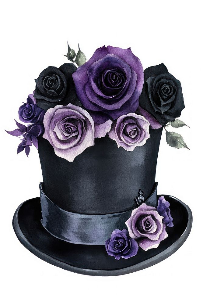 Top hat roses illustration watercolor. | Free Photo Illustration - rawpixel