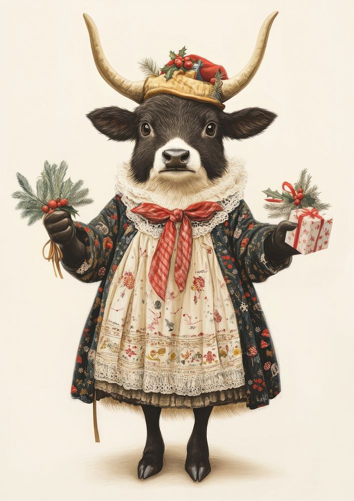 Yak animal illustration christmas. | Free Photo Illustration - rawpixel