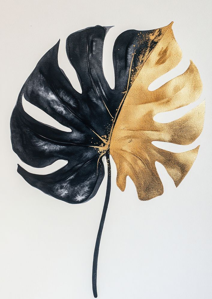 Black color monstera leaf gold | Free Photo Illustration - rawpixel