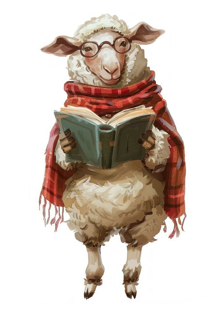 sheep reading book illustration animal | Free Photo Illustration - rawpixel