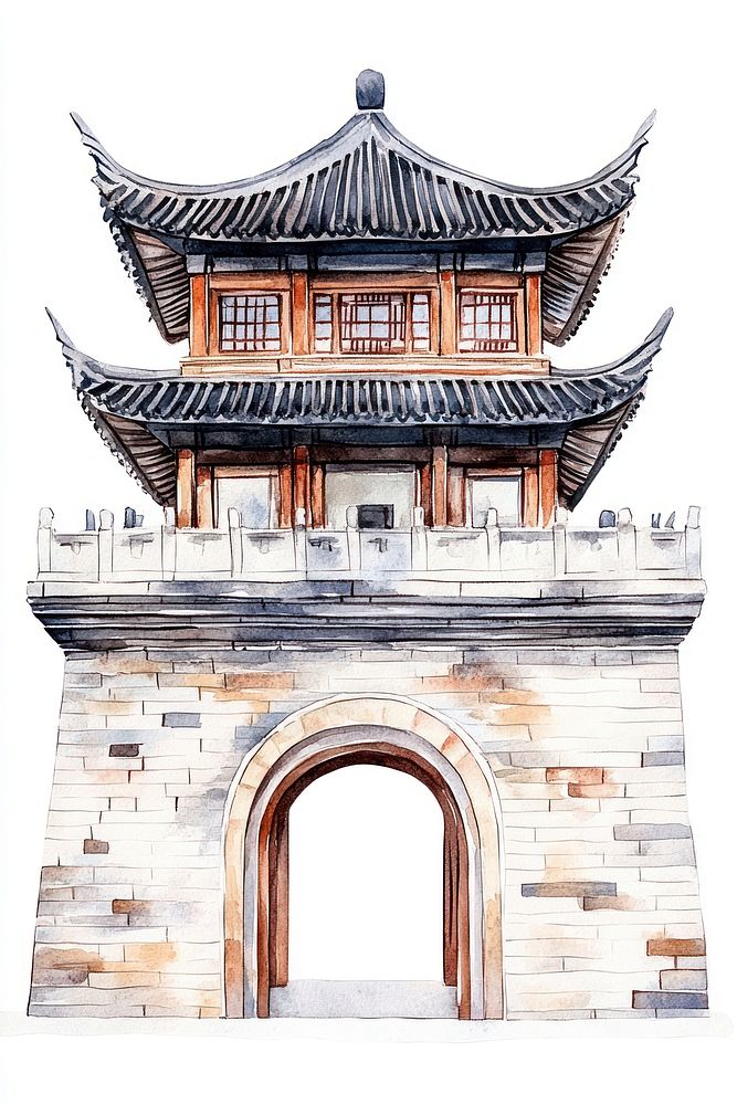 Chinese castle gate architecture illustration | Free Photo Illustration ...