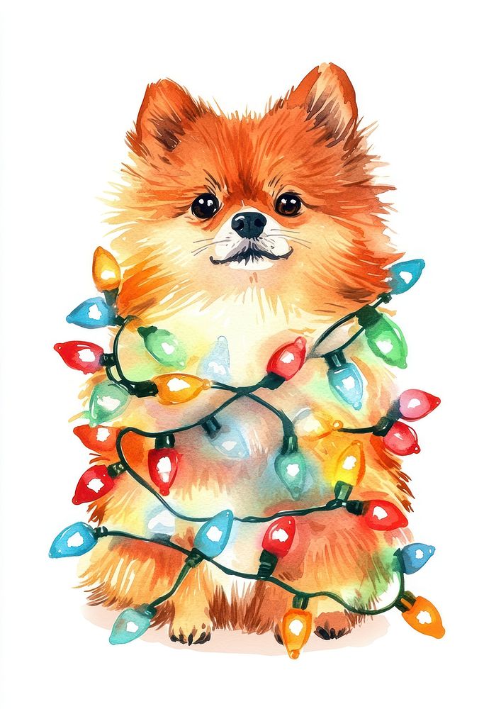 Cute dog wrapped Christmas Lights | Free Photo Illustration - rawpixel