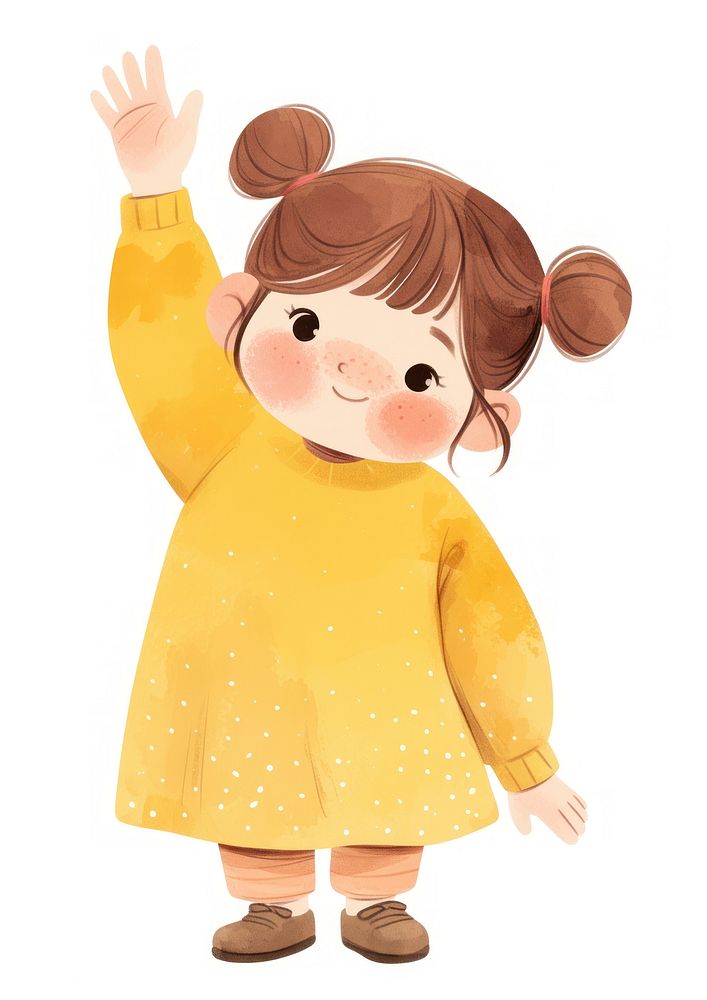 cute girl waving hand illustration | Free Photo Illustration - rawpixel