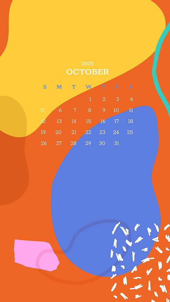 October 2025 calendar mobile wallpaper | Free Vector Template - rawpixel