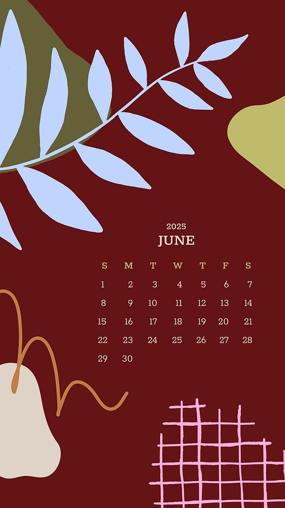 June 2025 calendar mobile wallpaper | Free Vector Template - rawpixel