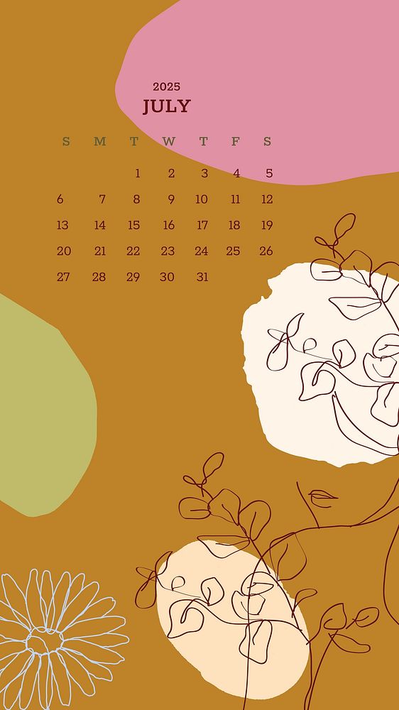 July 2025 calendar mobile wallpaper | Free Vector Template - rawpixel