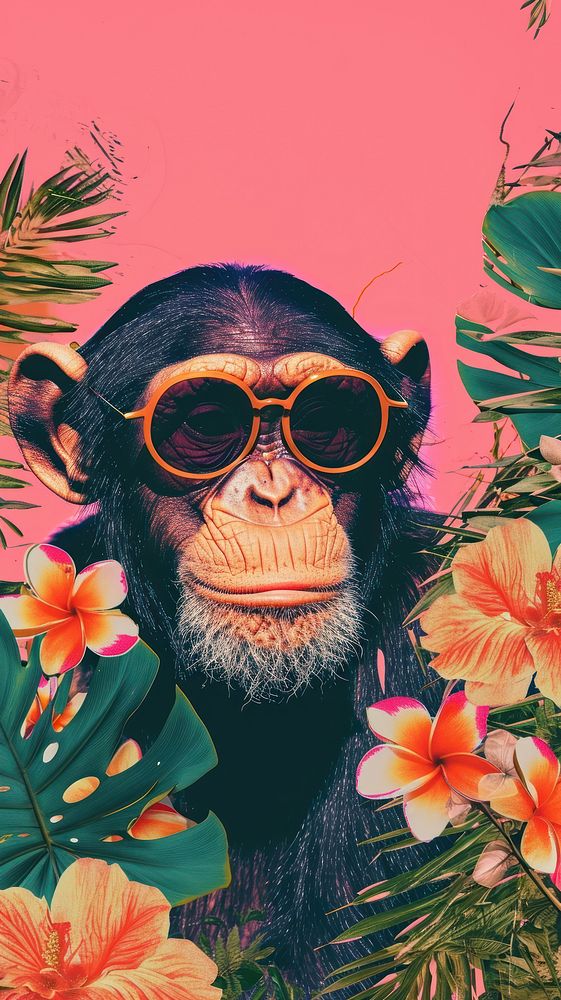 Collage Retro dreamy chimpanzee ape | Premium Photo Illustration - rawpixel