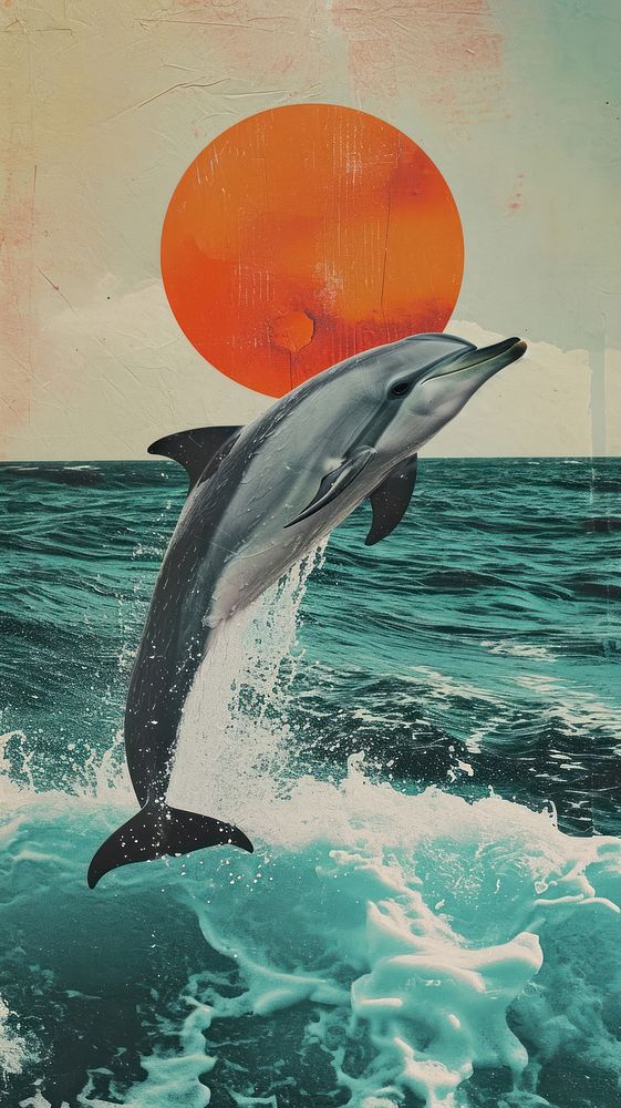Collage Retro dreamy dolphin animal | Free Photo Illustration - rawpixel