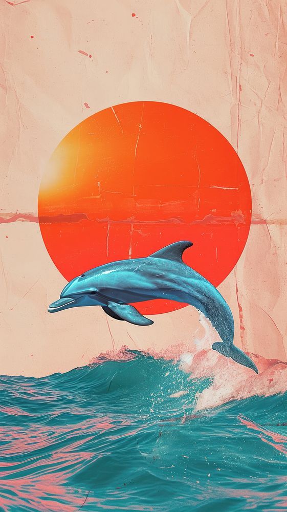 Collage Retro dreamy dolphin animal | Premium Photo Illustration - rawpixel